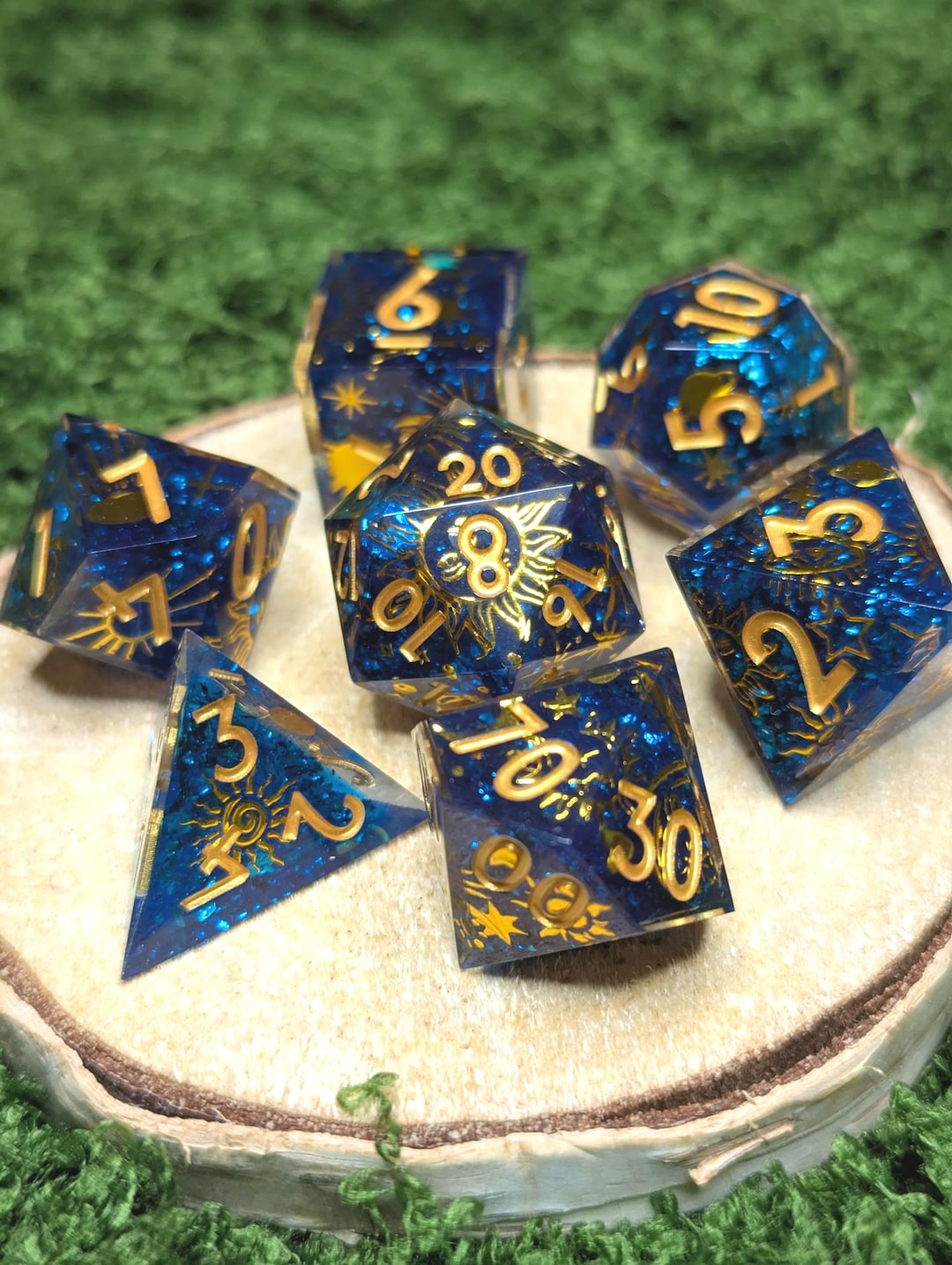 Celestial Galaxy Dice Set: 7 Blue and Gold Sharp Edge Resin RPG Dice - Etsy