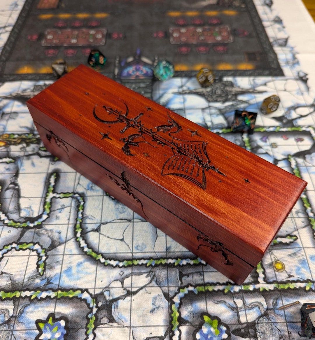 Fantasy Tabletop Dice Box, Dnd Engraved Wooden Dragon Wooden Box, Small ...