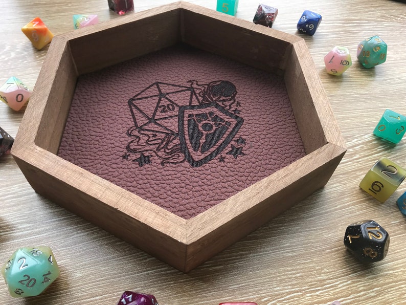 Cleric Dice Tray With D20 Design and Shield Wooden Leather - Etsy