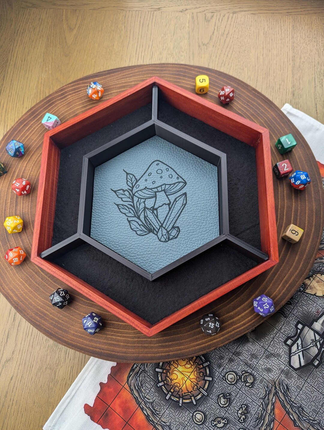 Crystal Mushroom Dice Tray - Extra Large Hexagonal Wooden Dice Tray ...