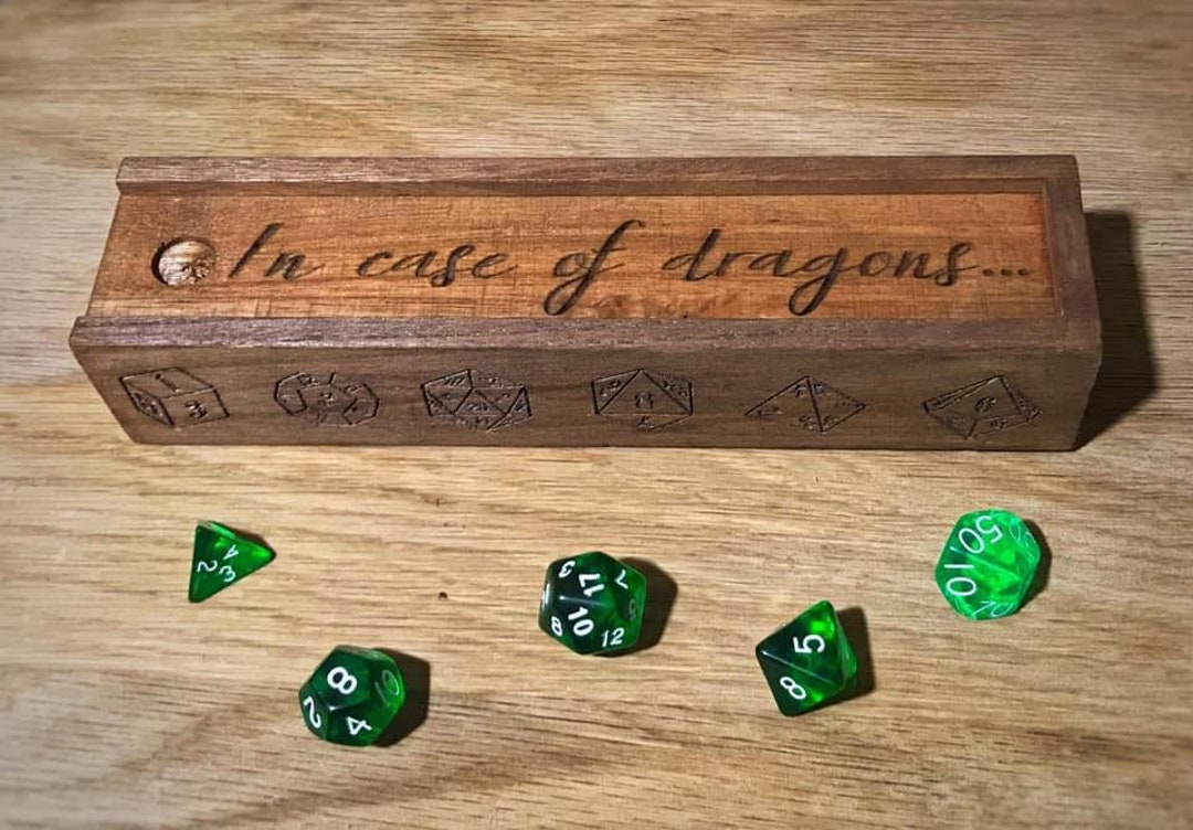 RPG Dice Box in Case of Dragons Engraved Wooden, Dragon Wooden Box ...