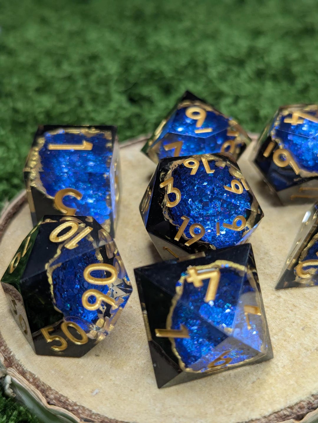 Blue and Gold Geode Dice: Set of 7 Polyhedral Dice - Etsy