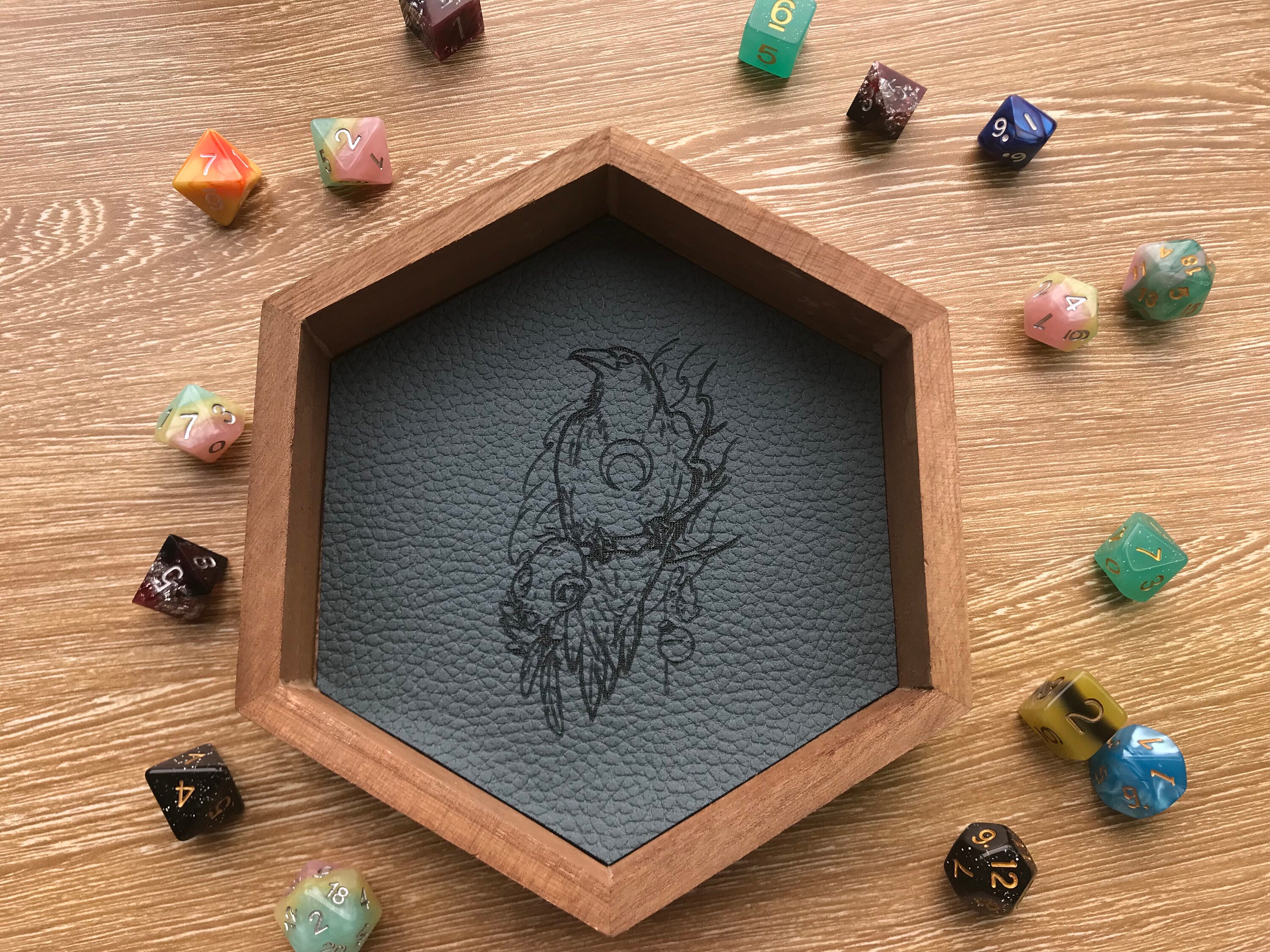 Raven Dice Tray, Wooden Leather Lined Dice Rolling Tray, Gaming ...