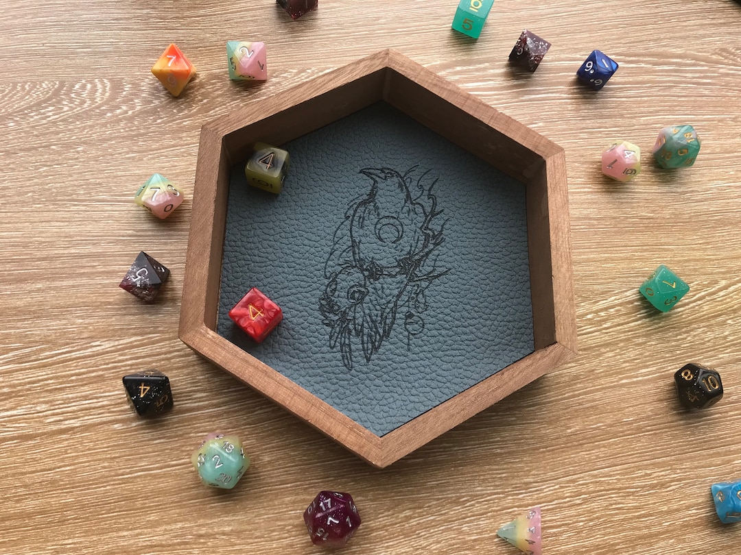 Raven Dice Tray, Wooden Leather Lined Dice Rolling Tray, Gaming ...