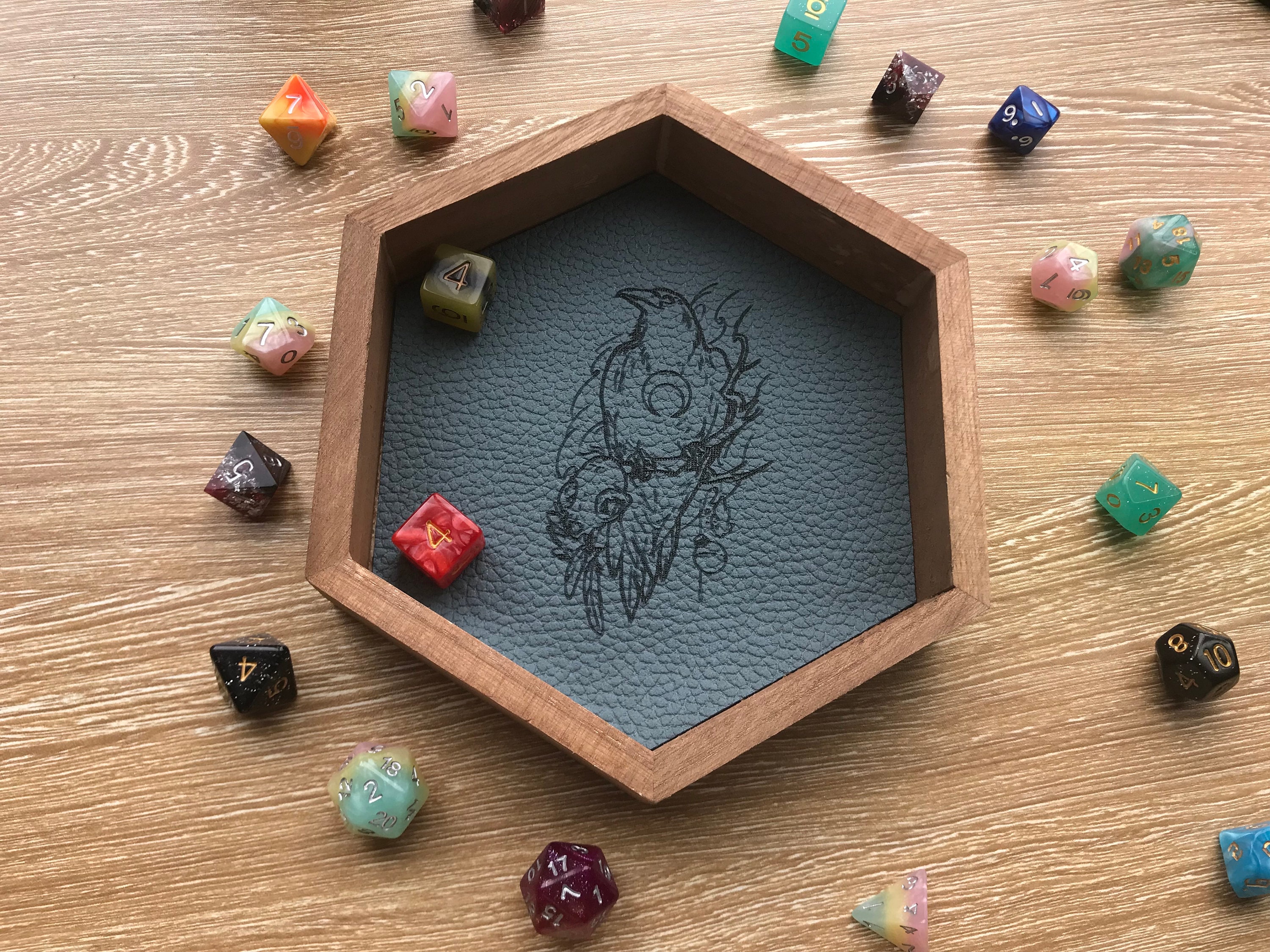Raven Dice Tray, Wooden Leather Lined Dice Rolling Tray, Gaming ...
