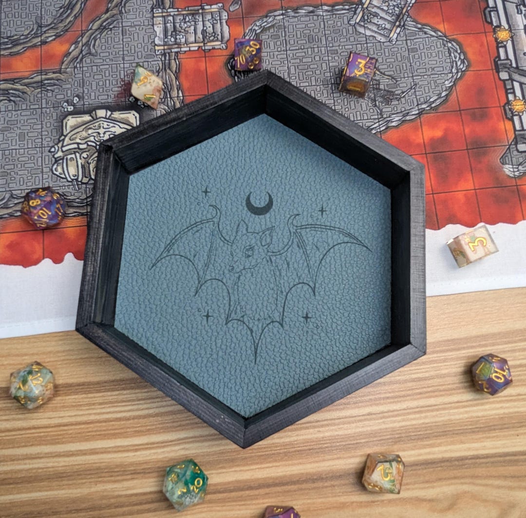 Black Bat Dice Tray: Wooden & Faux Leather Lined Rolling Tray - Etsy