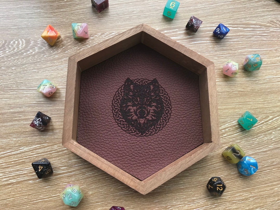Wolf Dice Tray, Ranger Beast Wooden Leather Lined Dice Rolling Tray ...