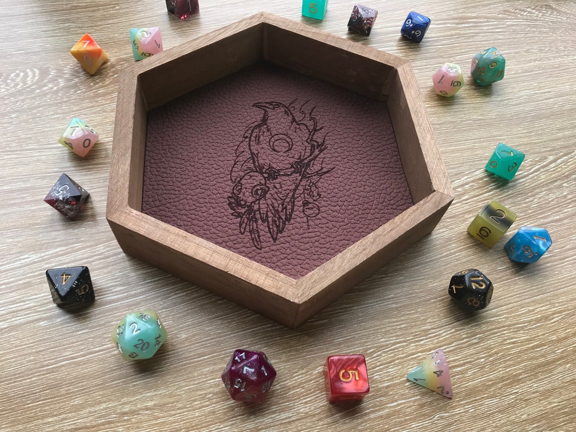 Raven Dice Tray, Wooden Leather Lined Dice Rolling Tray, Gaming ...