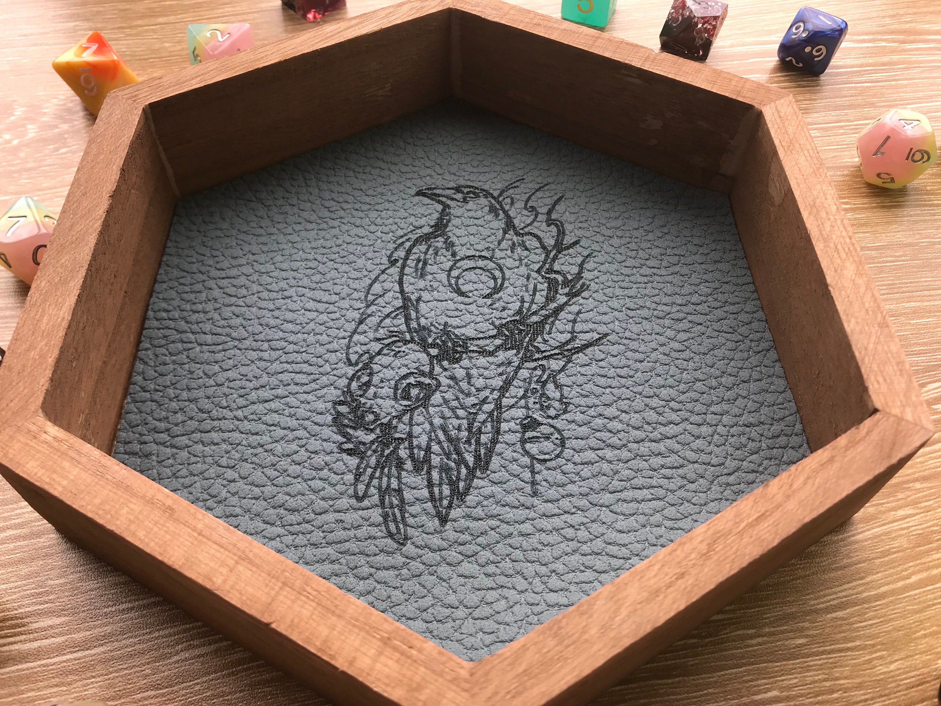 Raven Dice Tray, Wooden Leather Lined Dice Rolling Tray, Gaming ...