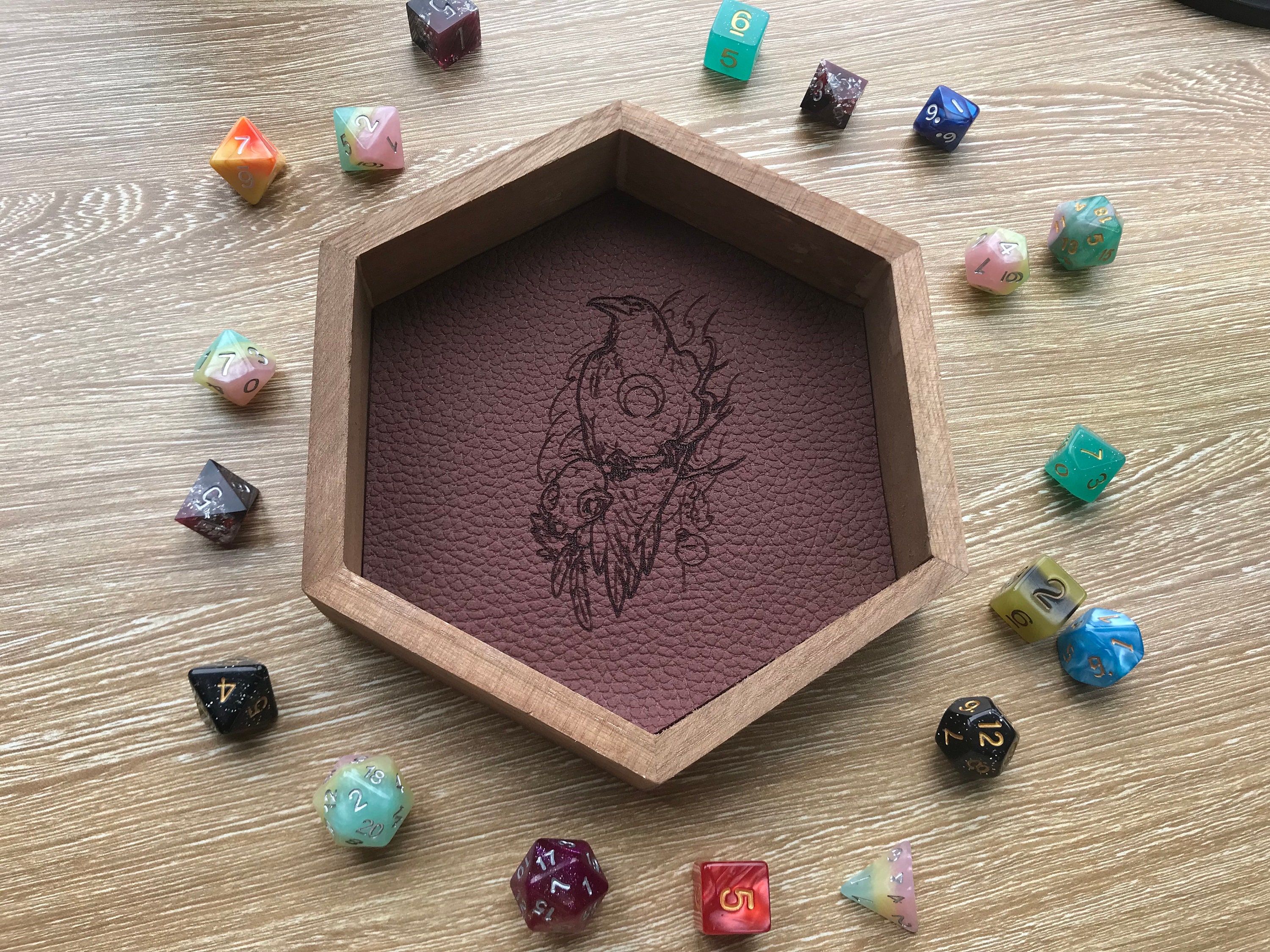 Raven Dice Tray, Wooden Leather Lined Dice Rolling Tray, Gaming ...