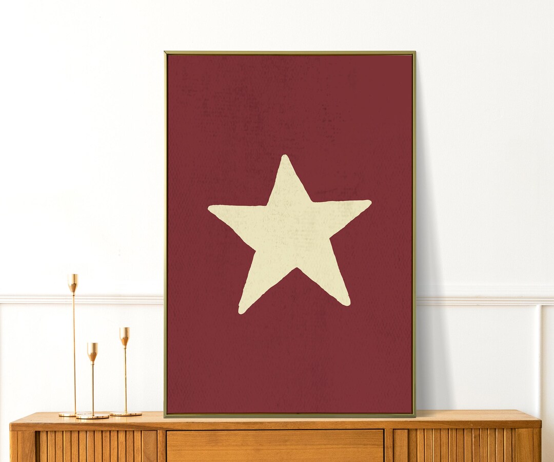 Retro Hand Drawn Star Wall Art, Maroon Wall Art, Red Wall Art, Stars ...