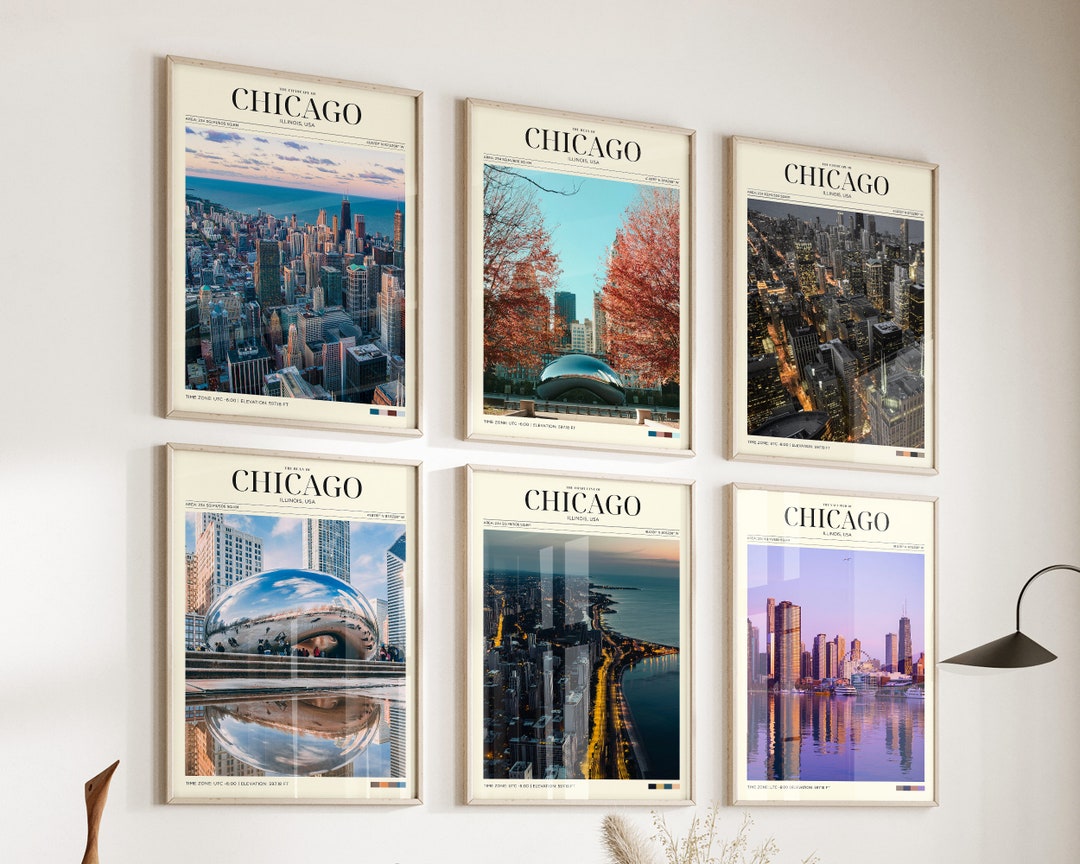 Set of 6 Wall Art Travel Poster, Chicago Poster, Vintage Posters in ...