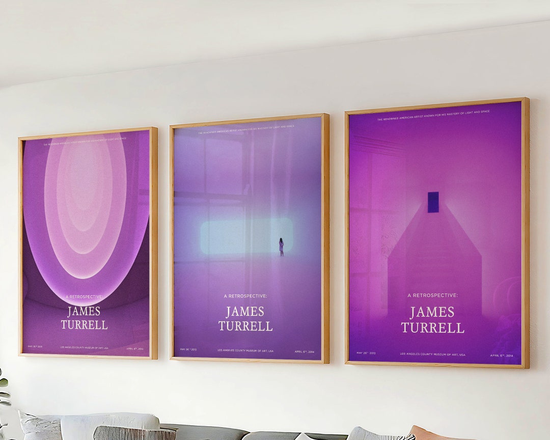 Set of 3 Wall Art James Turrell Print, Purple Light Print, Large Modern ...