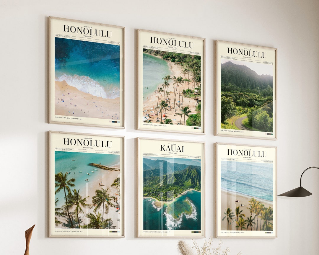 Set of 6 Travel Poster, Hawaii Poster, Honolulu Kauai Print, Hawaii ...