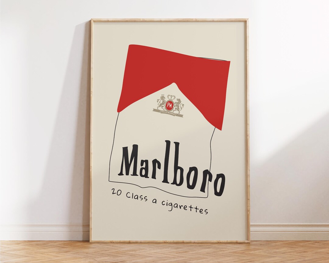 Marlboro Print, Red Kitchen Wall Art, Cigarettes Print, Retro Bar Cart ...
