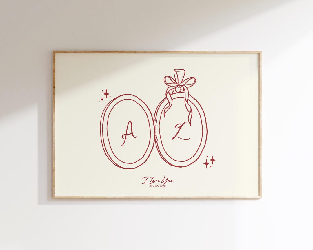 Custom Locket Couple Anniversary Print, Personalized Couple Initial ...