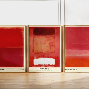 Set of 3 Wall Art Mark Rothko Print Red Pink Painting Large Abstract ...