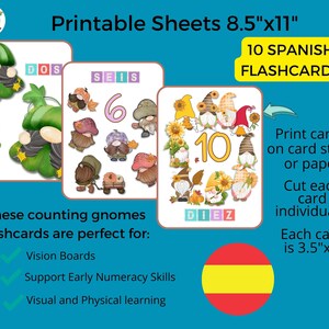 Kids Printable Spanish Worksheets, Gnome Illustration Number Flash ...