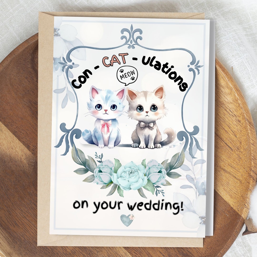 Cat Wedding Card, Wedding Day Greeting Card, Wedding Gift Card, Con-cat ...