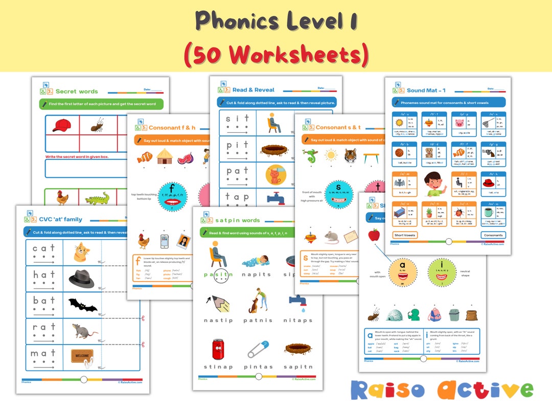 Phonics Level 1 Worksheets, CVC Words, Blending Words, Letter Sound ...