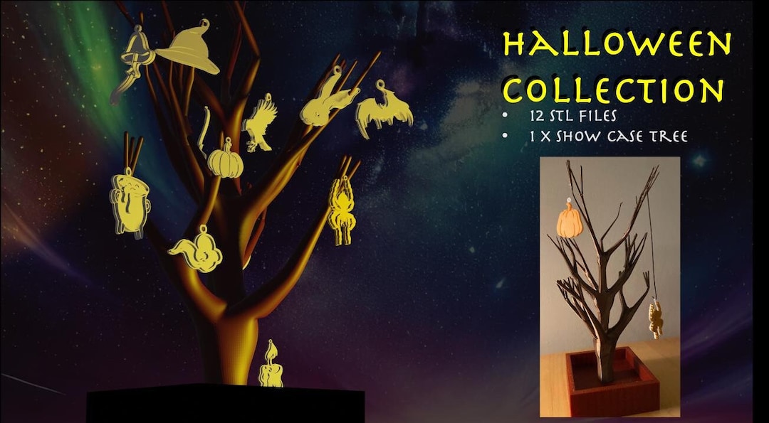 Halloween STL Files Pack With Display Tree – 12 Spooky Designs for 3D ...