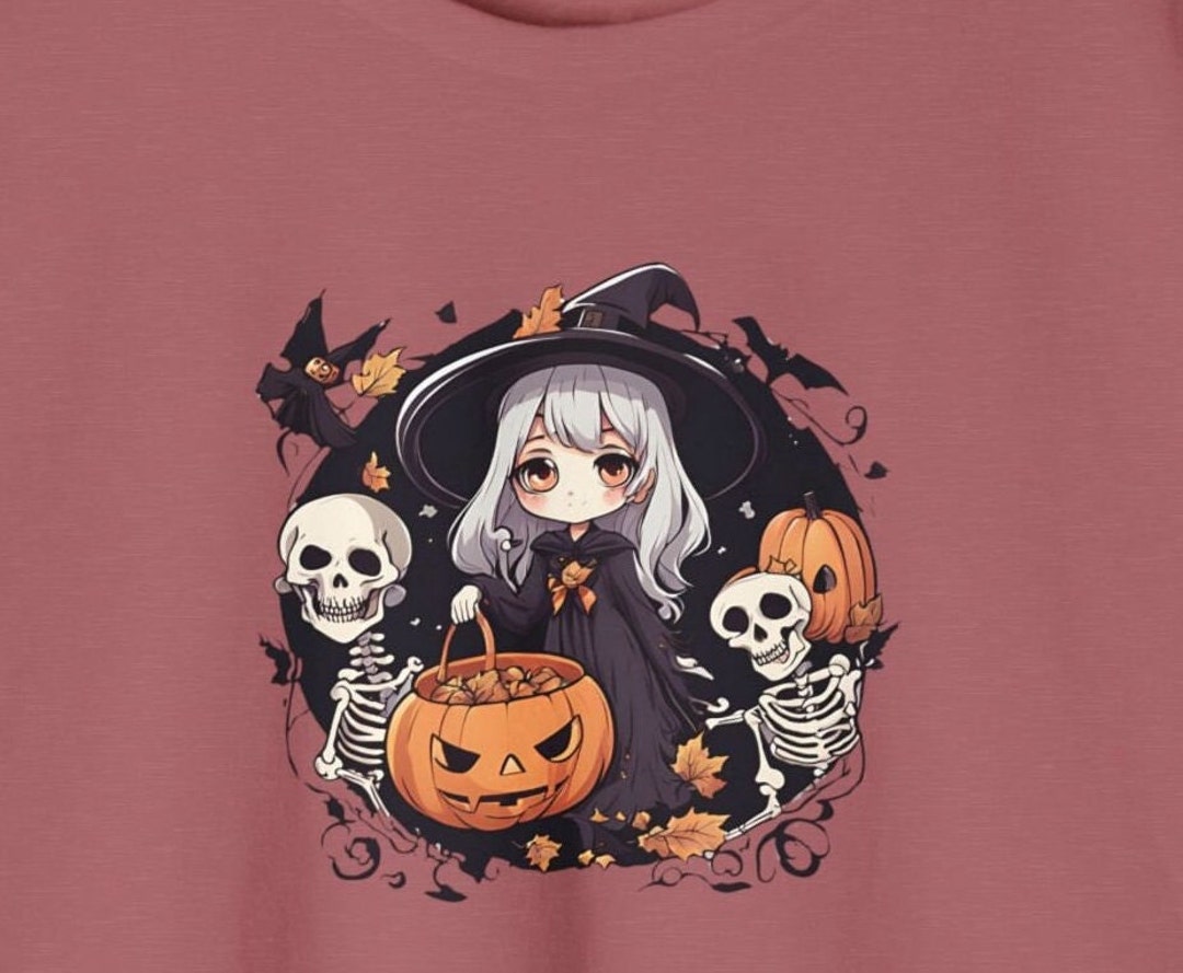 Chibi Halloween Witch Crop Top Cropped Tee Spooky Season Tshirt Women's ...