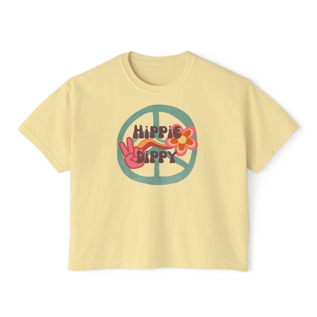 Hippie Dippie, Peace Sign, Comfort Colors Boxy Crop Top Cropped Tee, Retro Vintage Vibes, Any ...