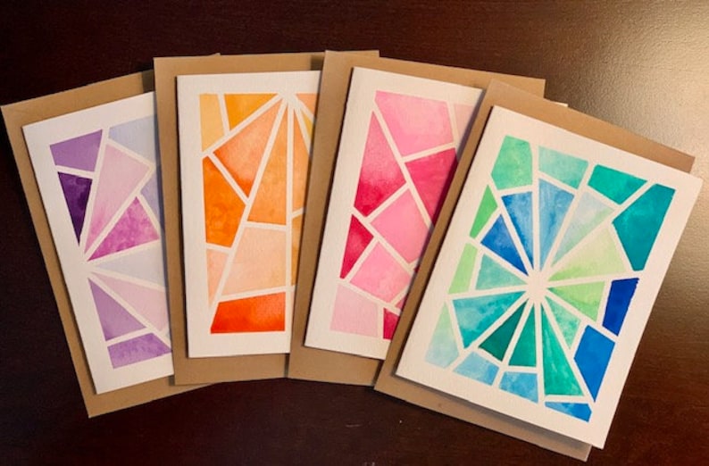 Handpainted Watercolor Mosaic Stained Glass Card Set - Etsy