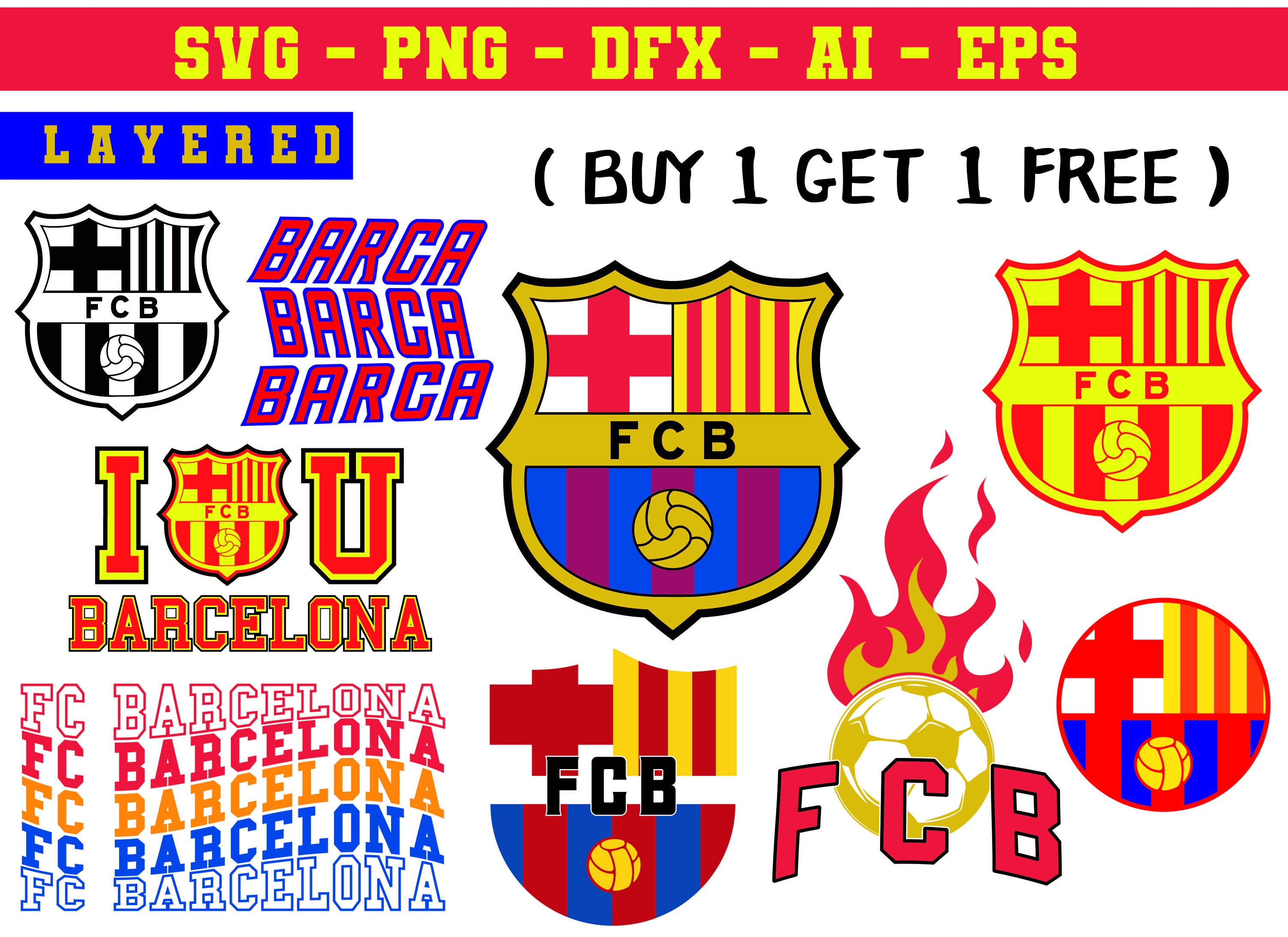 Layered FCB Svg BARCA SVG Barcelona Football Club logo | Etsy