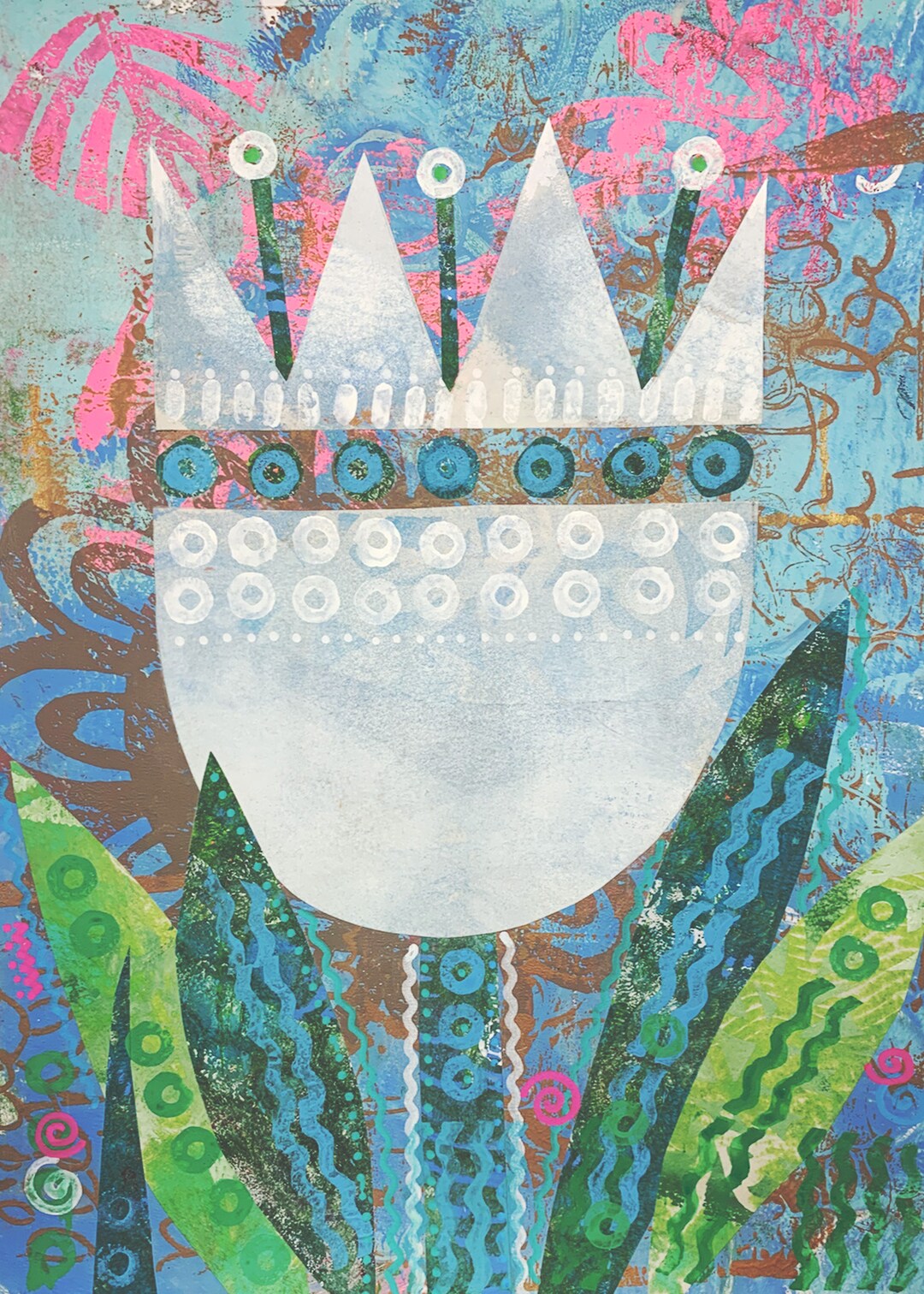 Original Floral Collage, Hand Printed Paper Art, Hand Cut Paper Prints ...