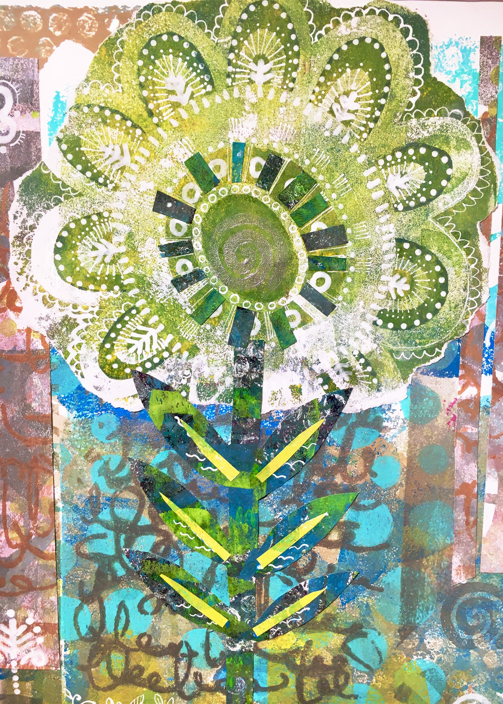 Original Floral Collage, Hand Painted Paper Collage, Hand Cut Paper ...