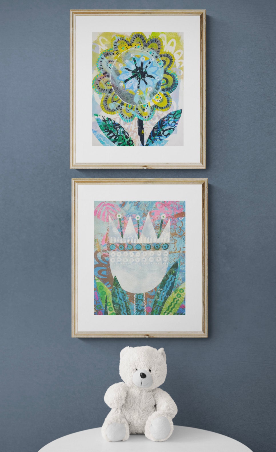 Original Floral Collage, Hand Printed Paper Art, Hand Cut Paper Prints ...