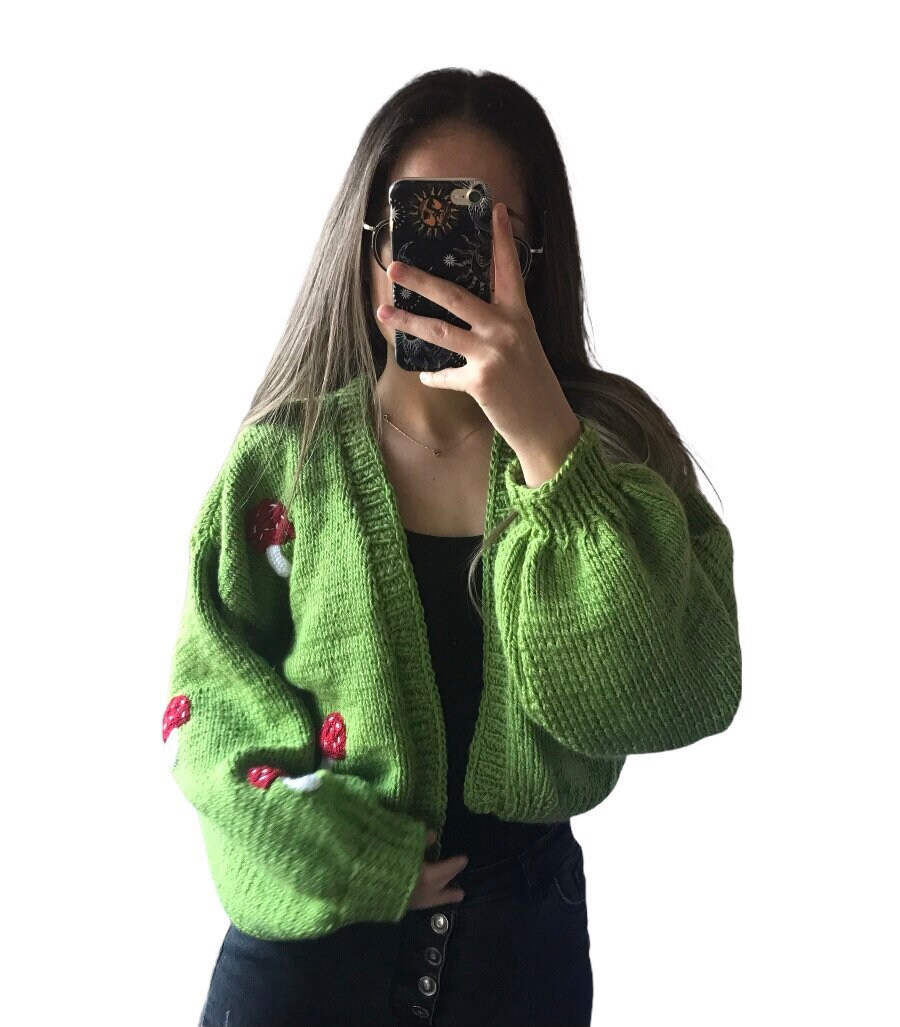 Mushrooms Cardigan Wool Cardigan Knit Cardigan Chunky Etsy