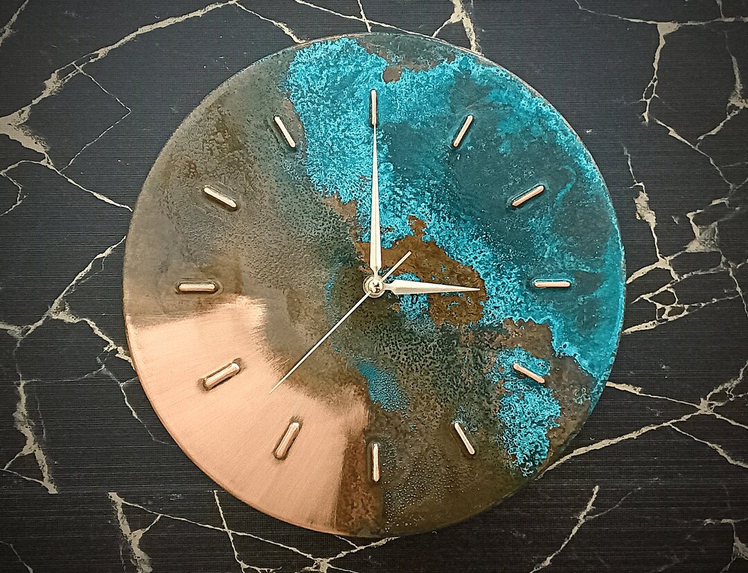Farmhouse Blue Turquoise Rusty Patina Copper Wall Clock, Industrial ...