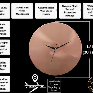 Minimalist Copper Wall Clock Unique, Handmade Modern Smooth Copper Wall Clock Rustic, Industrial ...