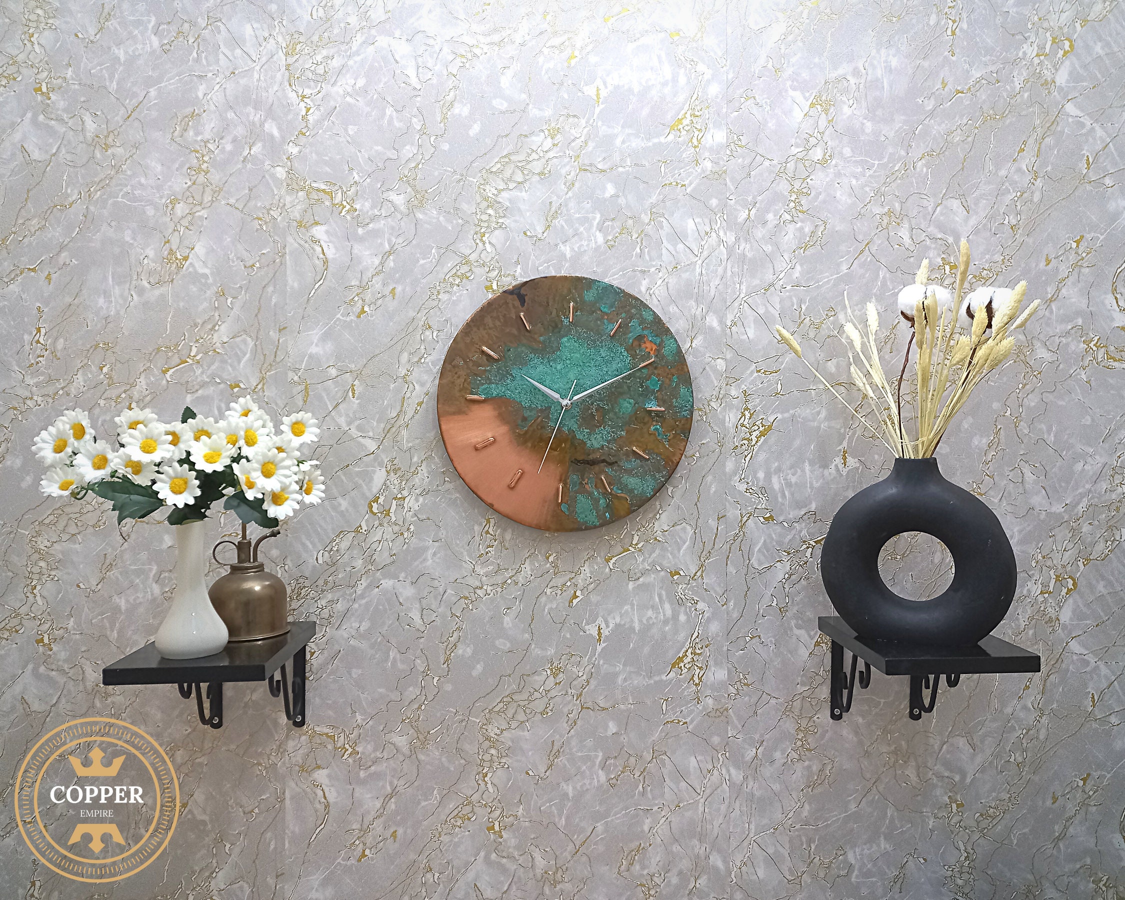 Patina Old Copper Wall Clock Handmade Rusted, Oxidized Embossed Aged ...