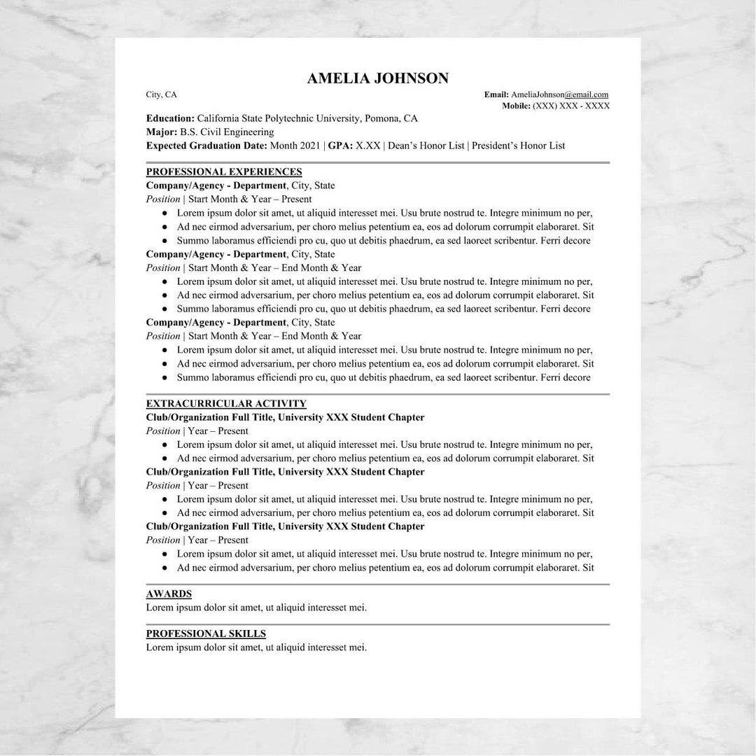 professional-college-resume-template-for-entry-etsy