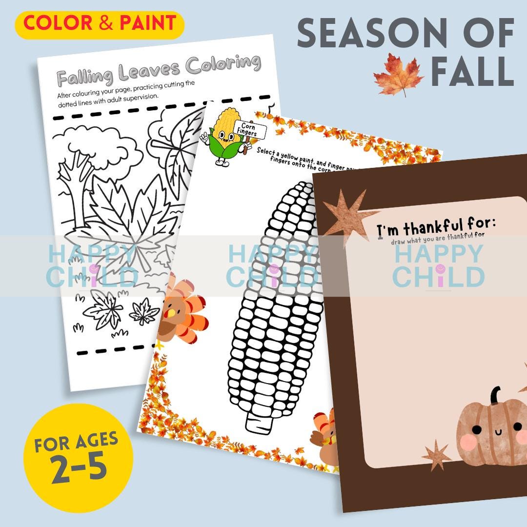 Fall Theme Color Paint Printables for Kids Autumn Art Activities - Etsy