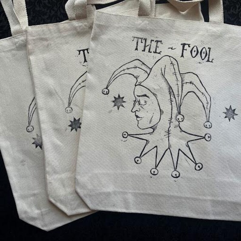 Tote Bags With Block Printed Design - 15" X 16" - Medieval, Jester ...