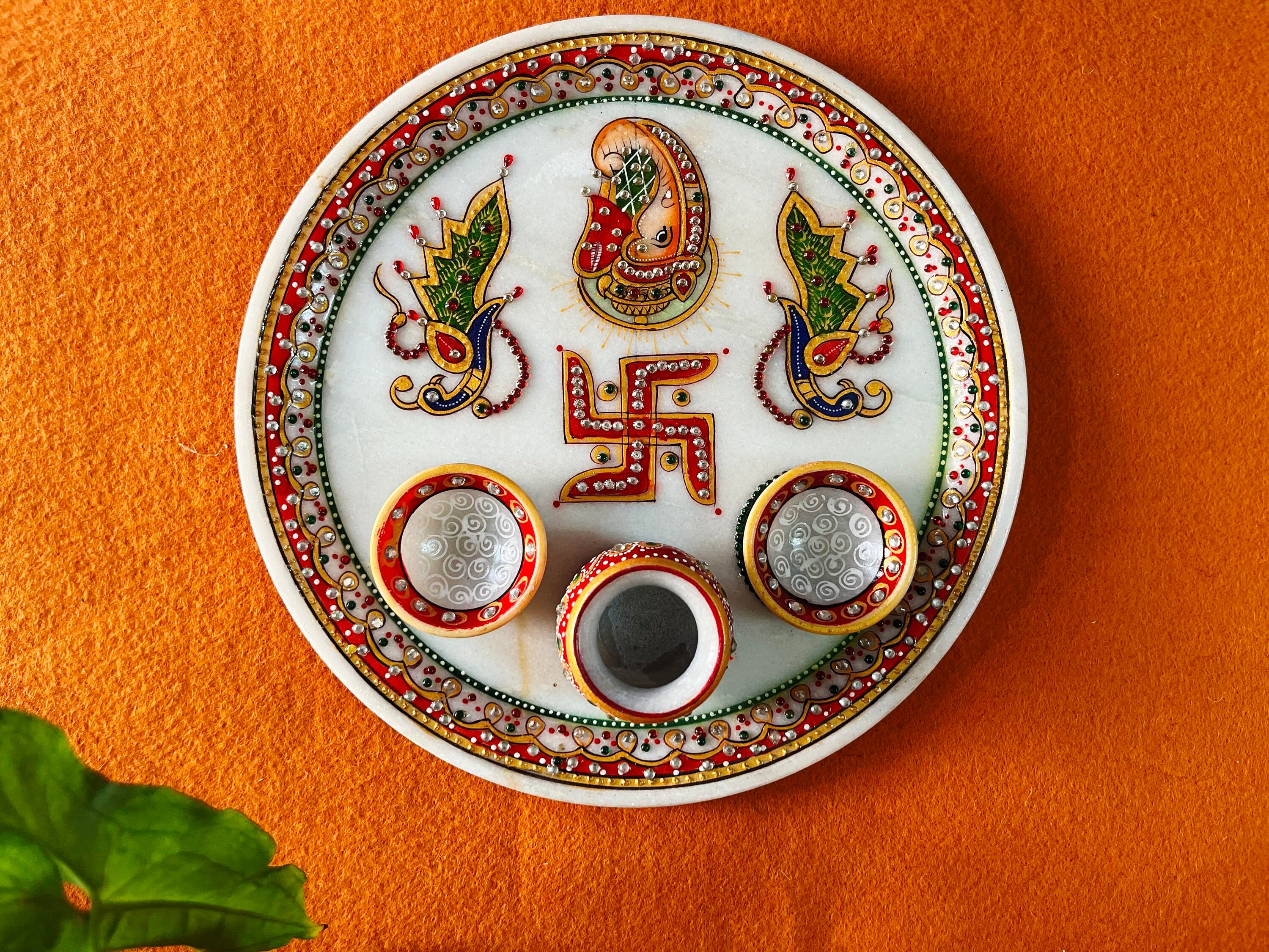Colorful Marble Aarti Plate, Hand Painted With Kalash - Etsy
