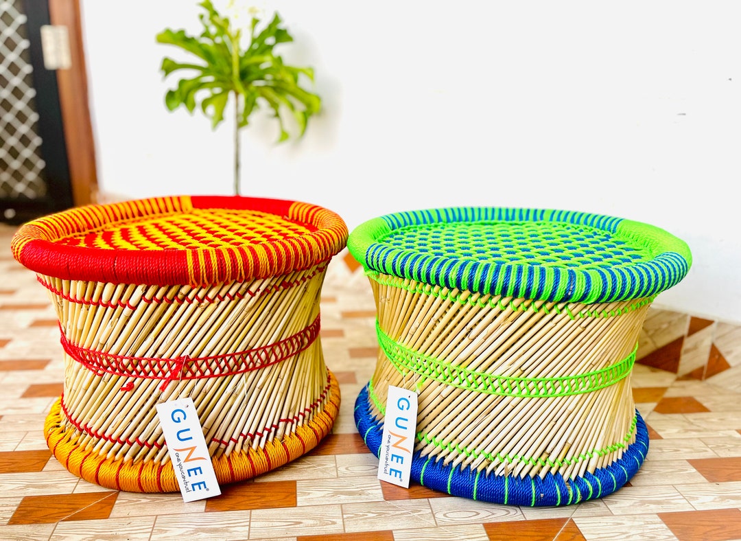 Handicraft Cane Stool Set – Bohemian Garden Seating - Etsy