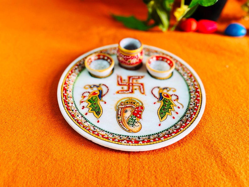 Colorful Marble Aarti Plate, Hand Painted With Kalash - Etsy