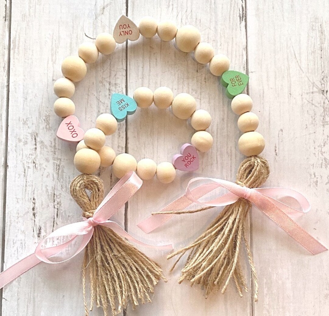 Valentines Day Bead Garland, Candy Heart Beaded Garland, Candy Heart ...