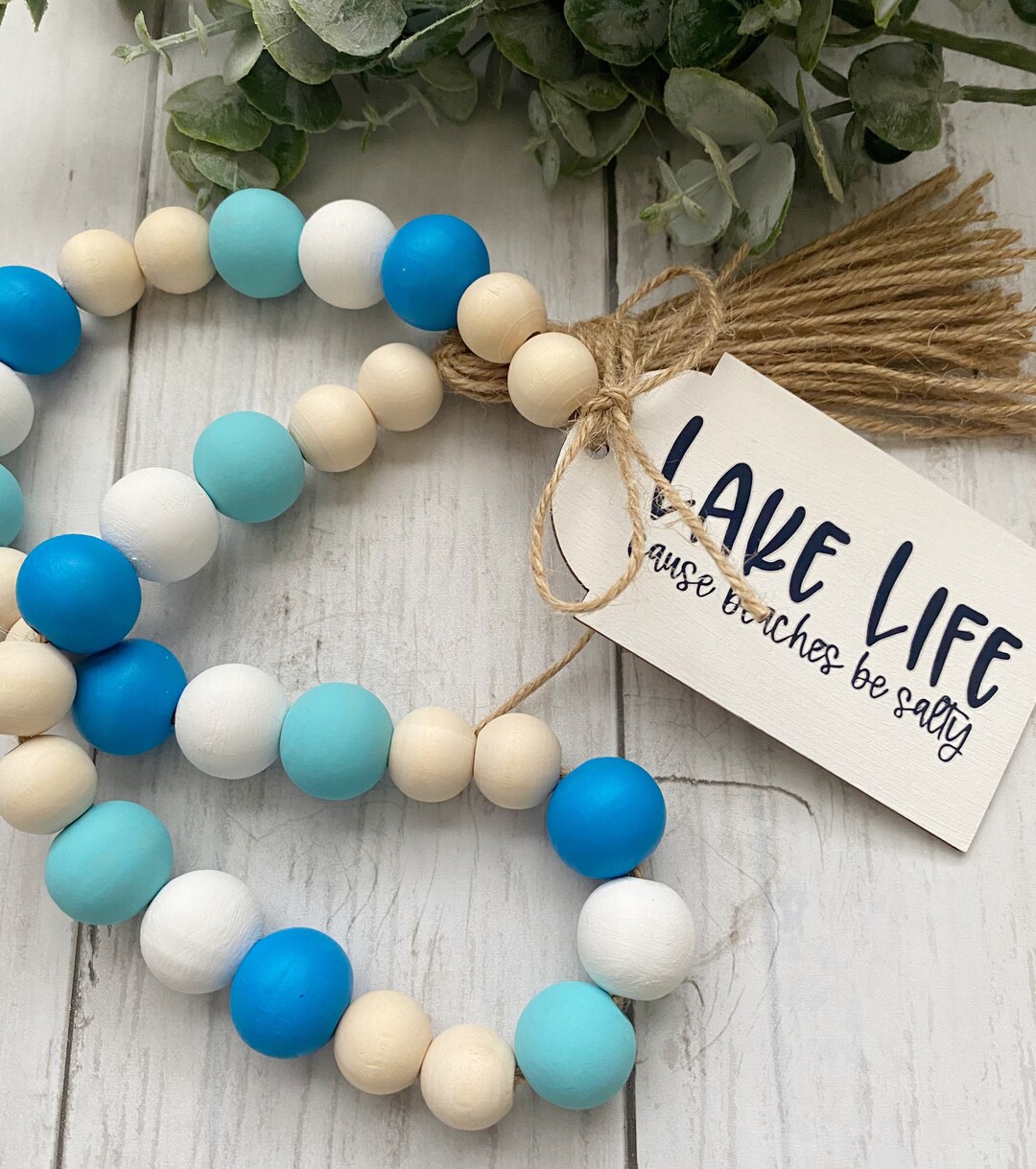 Lake Life Wood Bead Garland, Lake Theme Decor, Lake House Decor, Lake ...