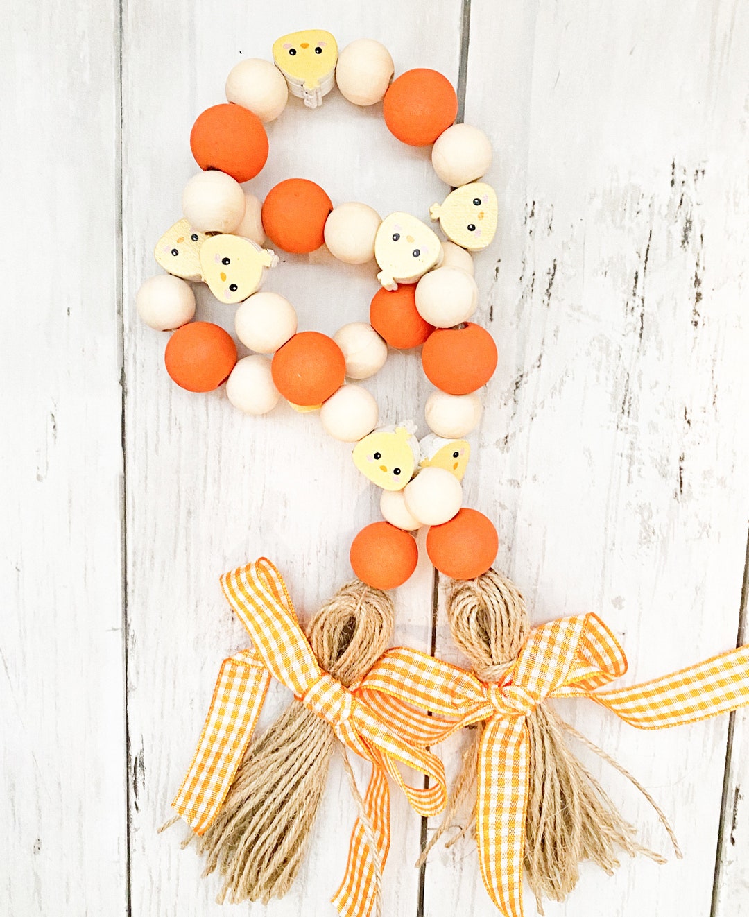 Easter Farmhouse Beaded Garland-easter Wood Bead Garland-easter Chick ...