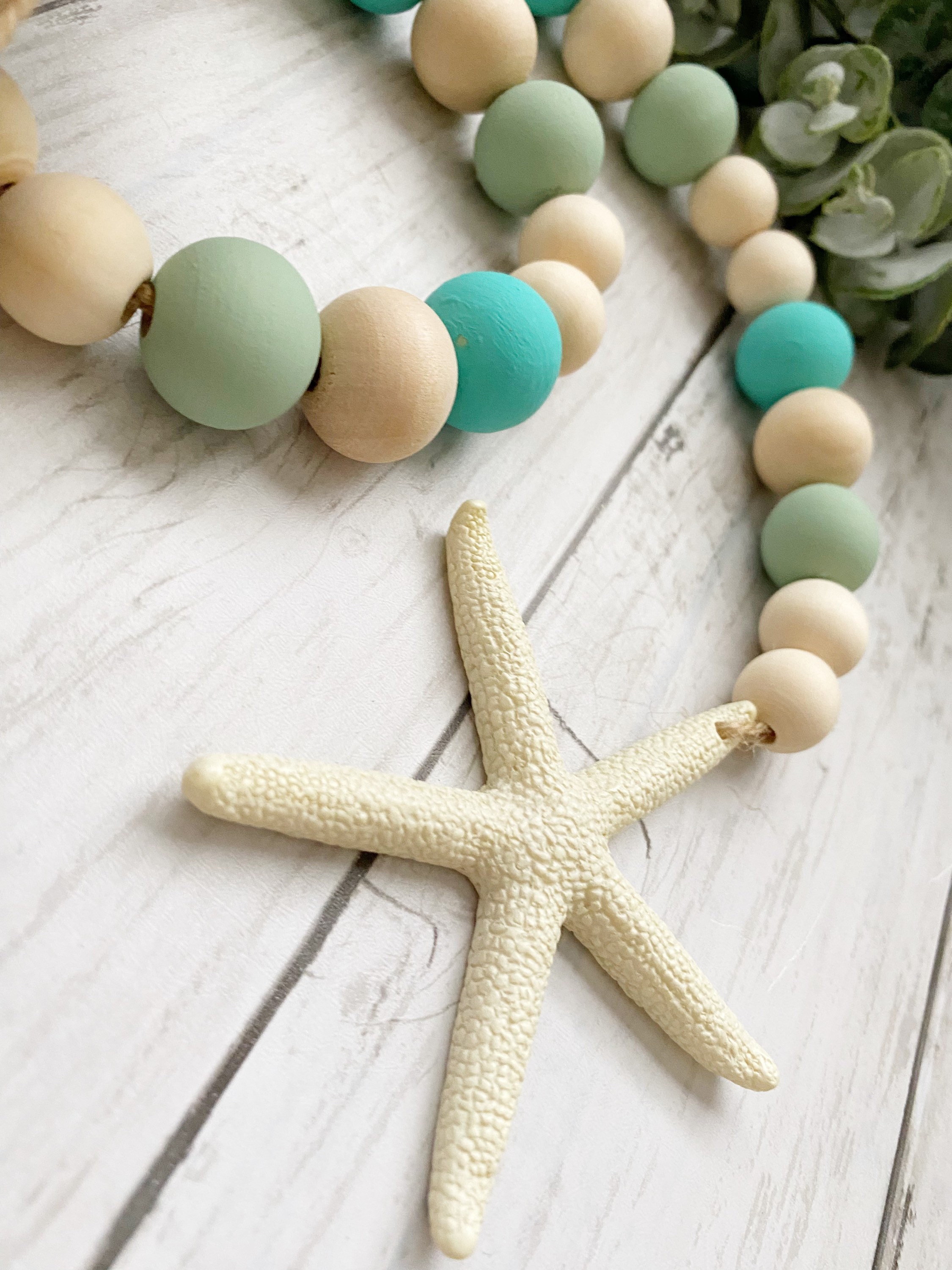 Starfish Decor, Beach Bead Garland, Beach Theme Wood Bead Garland ...