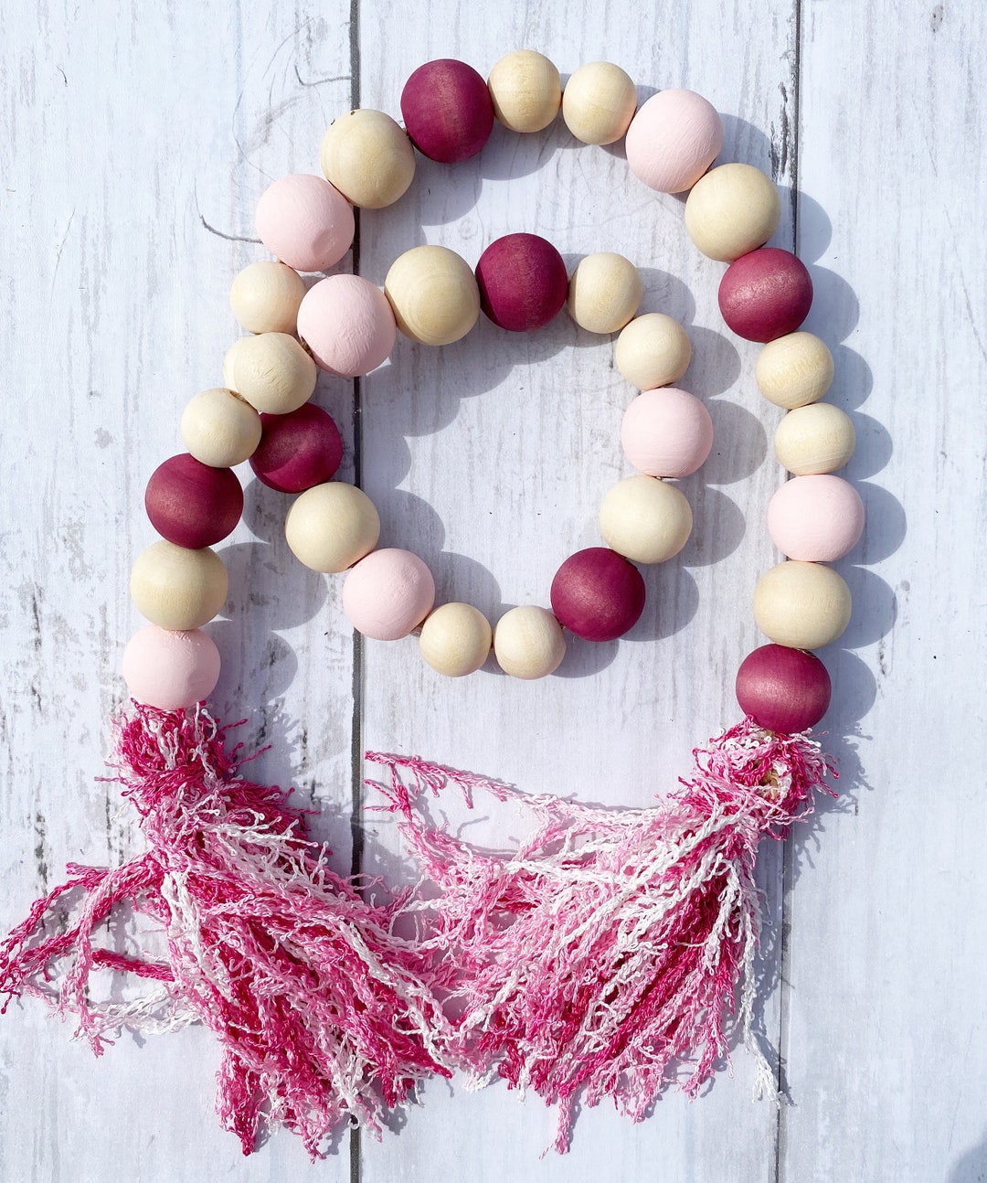 Spring Farmhouse Beaded Garland, Spring Pink Bead Garland, Spring Decor ...