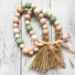 Spring or Summer Wood Bead Garland, Summer Beaded Garland, Peach Beaded ...