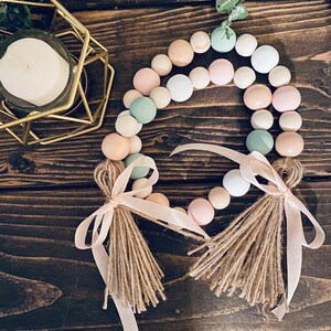 Spring or Summer Wood Bead Garland, Summer Beaded Garland, Peach Beaded ...