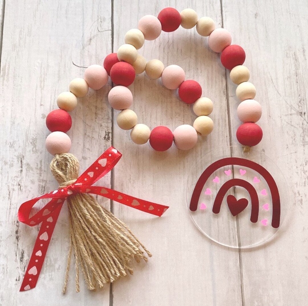 Valentines Day Bead Garland, Candy Heart Beaded Garland, Candy Heart ...